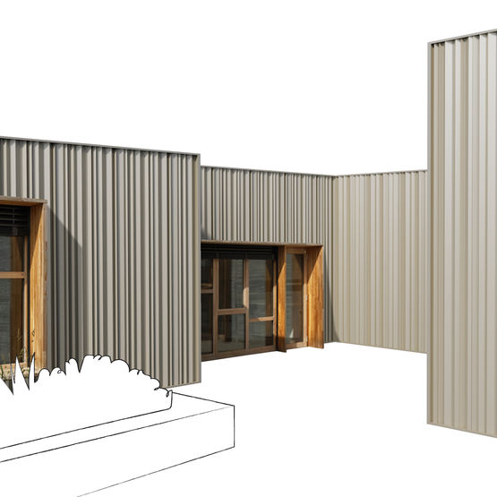 Bardage acier à effet aléatoire et nervures anguleuses pour façades ...