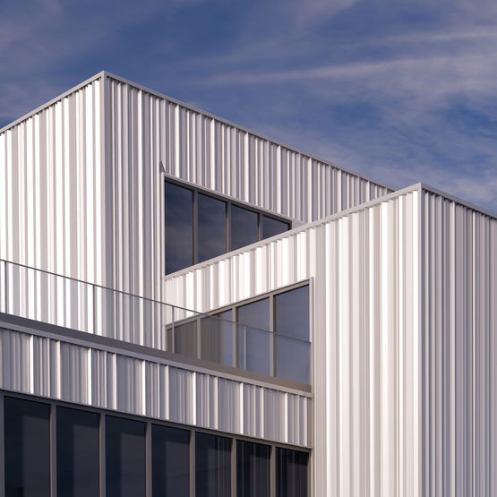 Bardage acier à effet aléatoire et nervures anguleuses pour façades ...