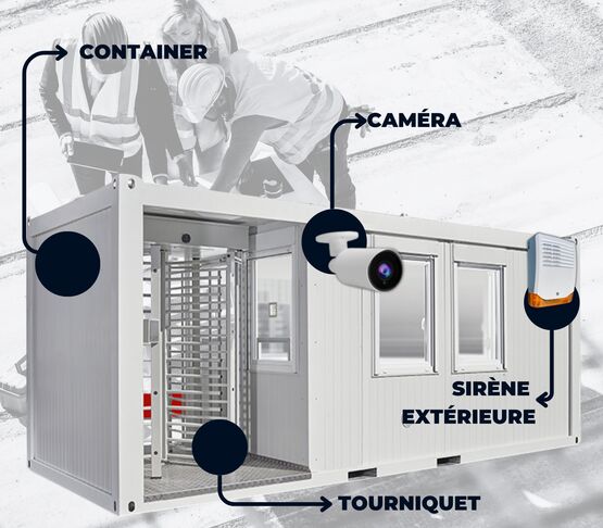 Bâtiment mobile sécurisé avec tourniquet intégré - SERVIACOM-PROACCESS