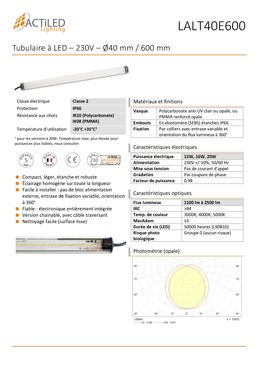 Telechargement documentation technique - [Luminaire tubulaire à LED étanche Ø40mm pour l ...