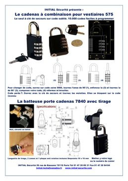 Telechargement documentation technique - [Cadenas à combinaison pour ...