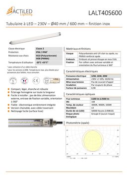 Telechargement documentation technique - [Luminaire tubulaire à LED étanche Ø40mm finition Inox ...